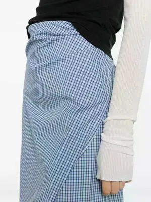 6397 Gingham-check Asymmetric Wrap Skirt