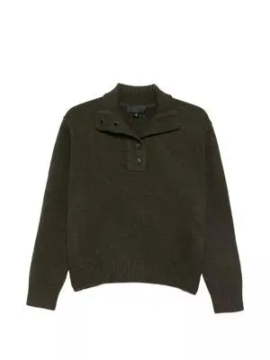 NILI LOTAN Renata Ribbed-knit Button-up Sweater - Green