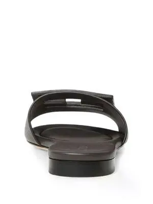 Fendi Baguette Dark Leather Slides - Brown