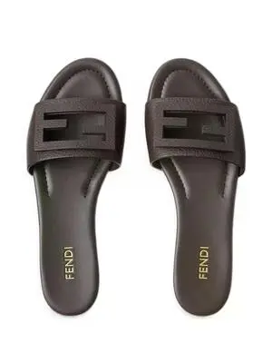 Fendi Baguette Dark Leather Slides