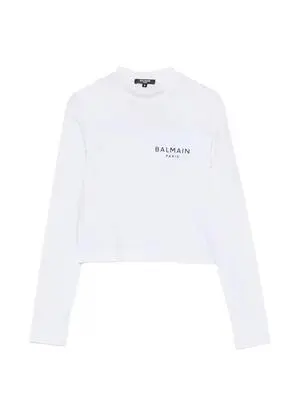 Balmain Logo Print Cropped T-shirt - Green