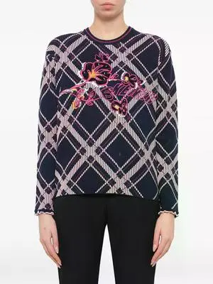 Kenzo Check-pattern Floral-embroidered Sweater