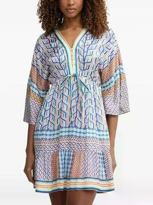 Hale Bob Theia Geometric-print Tiered Mini Dress - Blue