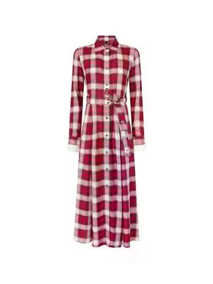 Pinko Long Shirt Dress With Check Pattern And Belt
