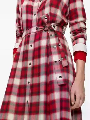 Pinko Long Shirt Dress With Check Pattern And Belt