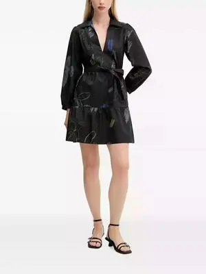 Desigual Floral-print Belted Mini Shirt Dress - Black
