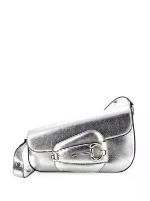 Gucci Horsebit 1955 Asymmetric Leather Small Shoulder Bag - Silver