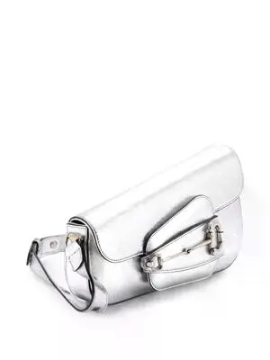 Gucci Horsebit 1955 Asymmetric Leather Small Shoulder Bag - Silver
