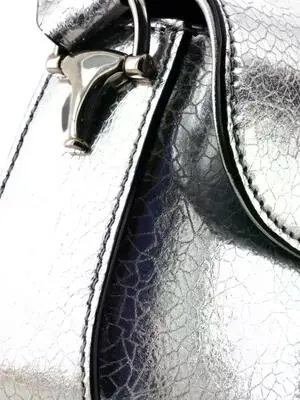 Gucci Horsebit 1955 Asymmetric Leather Small Shoulder Bag - Silver