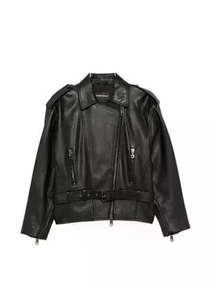 Emporio Armani Belted Leather Jacket - Black
