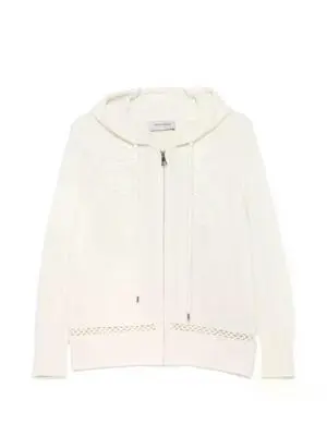 ERMANNO FIRENZE Floral-embroidered Open-knit Hoodie - Neutrals