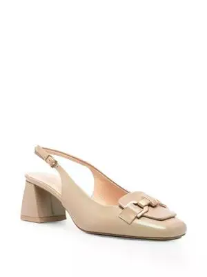 SERGIO MORETTI FIRENZE Beige Patent Leather Slingback Pumps With Buckle Detail