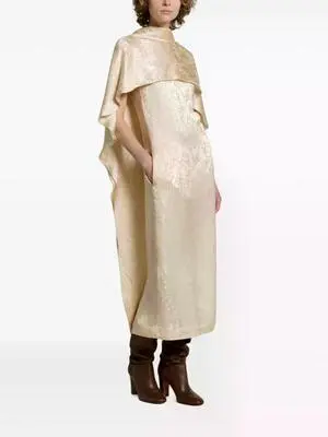 Alberta Ferretti Floral-jacquard Cape-detail Midi Dress - Neutrals