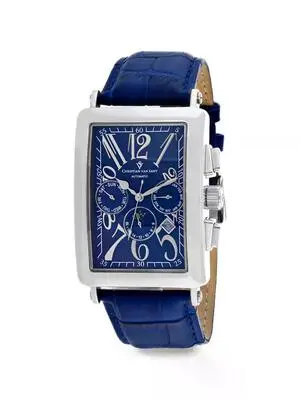 CHRISTIAN VAN SANT Prodigy Rectangular Automatic Watch With Crocodile-effect Leather Strap - Blue