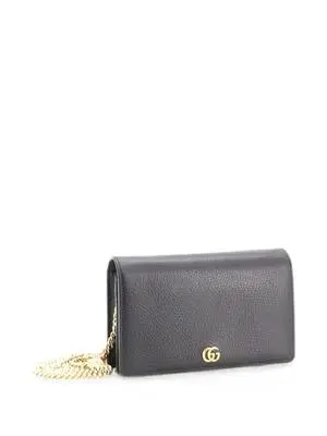 Gucci Petite Gg Marmont Chain Wallet Leather Mini Crossbody Bag - Black