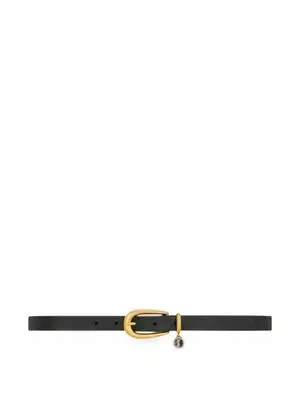 Saint Laurent Cassandre Charm Elongated Buckle Thin Belt In Leather