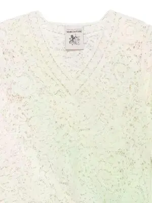 SEMICOUTURE Lace-knit V-neck Long Sleeve Knit