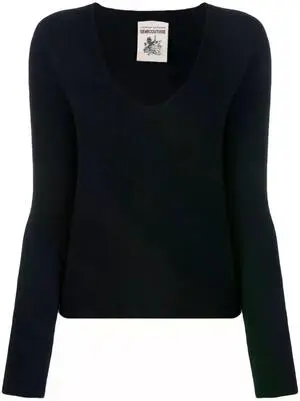 SEMICOUTURE Brushed U-neck Knitted Top - Blue