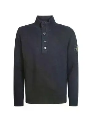 Stone Island Compass-patch Button-up Sweater - Blue