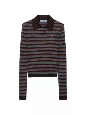 Prada Striped Cashmere And Silk Polo Shirt - Brown