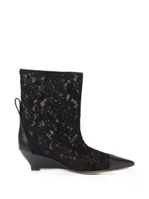 ODISSI Gemma Lace-panelled Leather Ankle Boots - Black