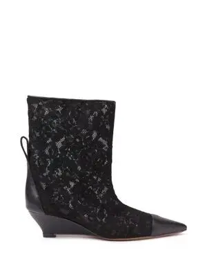 ODISSI Gemma Lace-panelled Leather Ankle Boots - Black