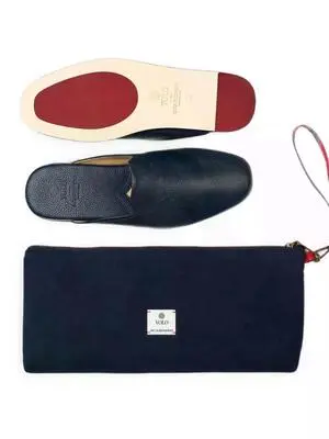 SCAROSSO Pebble-grain Leather Slippers