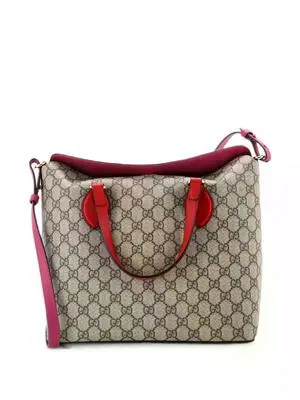 Gucci Signature Fold Over Tote Gg Coated Canvas With Leather Medium Satchel - Brown