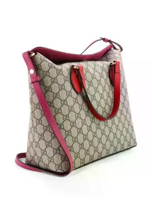 Gucci Signature Fold Over Tote Gg Coated Canvas With Leather Medium Satchel - Brown