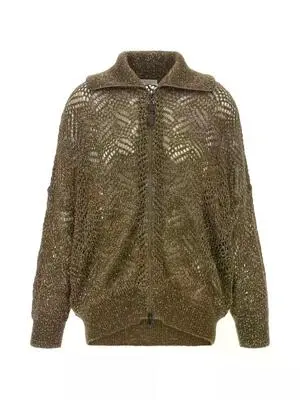 Brunello Cucinelli Dazzling Abstract Leaf Sequin-embellished Cardigan - Brown