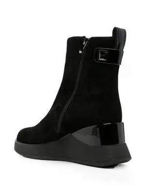 LINDA BAUMANN Wedge-heel Buckled Ankle Boots