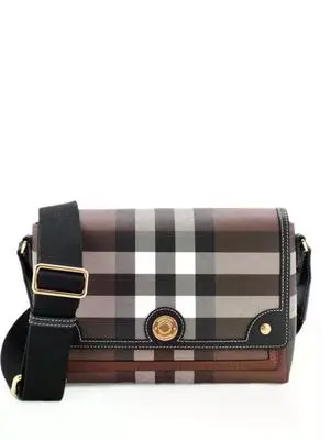 Burberry Note Check Canvas And Leather Medium Crossbody Bag - Black
