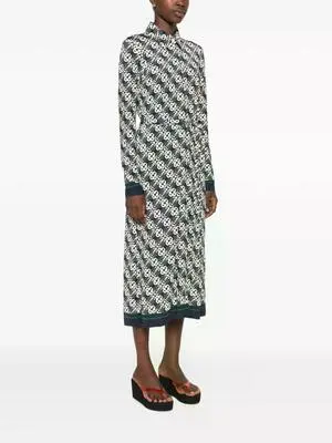 Casablanca Monogram Print Long Sleeve Midi Shirt Dress