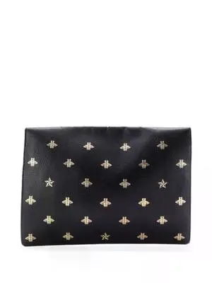 Gucci Bee Envelope Portfolio Printed Leather Clutch Bag - Black