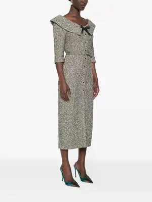 Alessandra Rich Off-shoulder Sequin-tweed Midi Dress