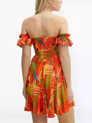 Desigual Smocked Tropical-print Mini Beach Dress