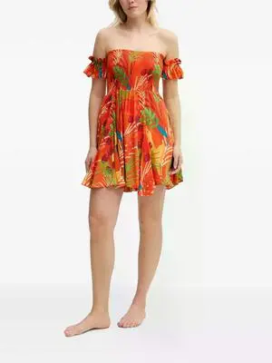 Desigual Smocked Tropical-print Mini Beach Dress