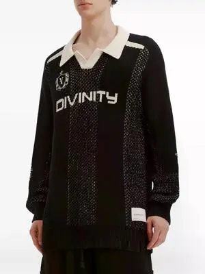 FIVE CM Logo-intarsia Open-collar Sweater - Black