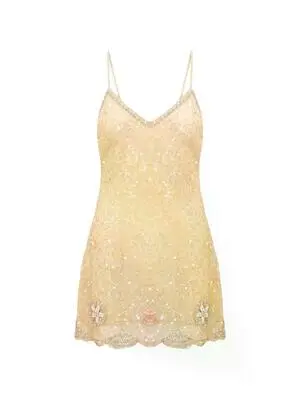 LoveShackFancy Mini Sequin-embellished Floral-patch Dress - Neutrals