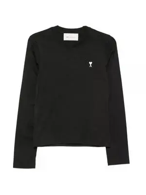 AMI Paris Long Sleeve T-shirt With De Coeur Motif - Black