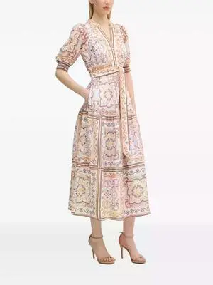 Hale Bob Bess Paisley-print Belted Midi Dress - Neutrals