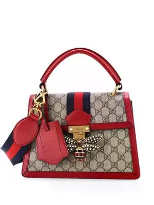 Gucci Queen Margaret Top Handle Bag Gg Coated Canvas With Leather Small Satchel - Red