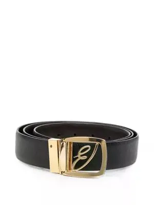 Brioni Logo-buckle Pebble-grain Belt - Black