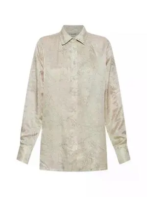 GOLDEN GOOSE Shirt In Ivory Silk Blend Satin With Print - Neutrals