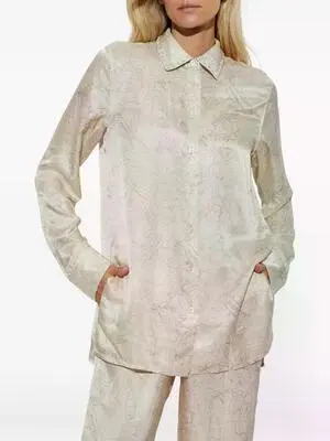 GOLDEN GOOSE Silk Blend Satin Shirt With Floral Print And Embellishments