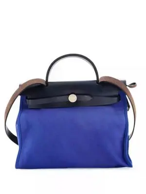 Hermès Herbag Zip Leather And Toile 31 Shoulder Bag - Blue