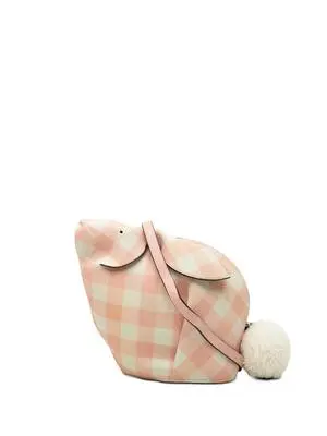 Loewe 2018 Mini Calfskin Shearling Gingham Bunny Crossbody Bag - Pink