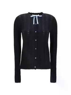 Marni Bow-detail Textured-knit Cardigan - Black