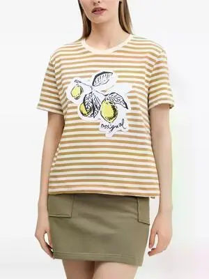 Desigual Graphic-detail Striped Cotton T-shirt - Neutrals