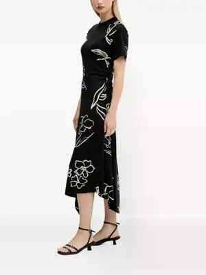 Desigual Floral Gathered Asymmetric-hem Midi Dress
